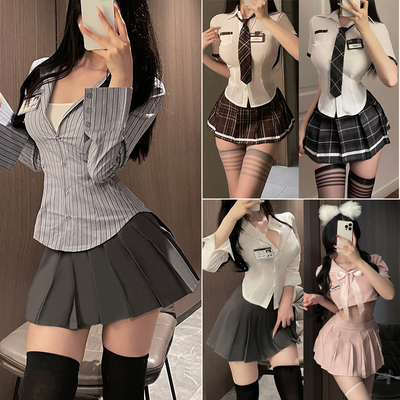 JK制服纯欲风辣妹性感收腰衬衫套装夏天学院风女超短百褶裙两件套
