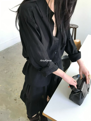 aube Amy韩代 26早春 东大门 系带抽绳 长袖衬衫 收腰纯色 百搭