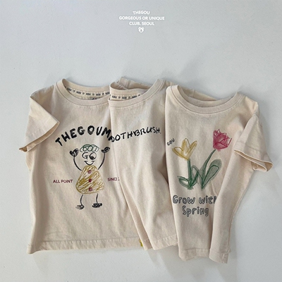 现货GOU韩国童装卡通印花短袖T恤