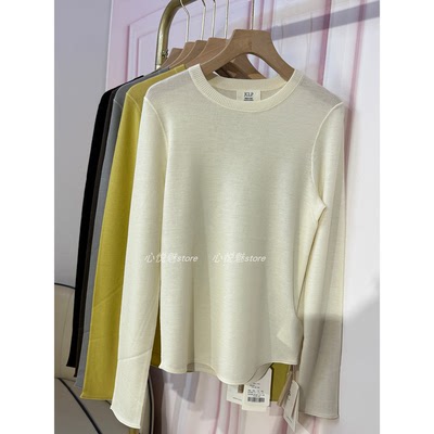 J家 美丽奴羊毛18针坑条修身轻薄套头针织长袖打底上衣76508