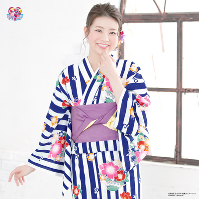 美少女戰士Sailor Moon 25週年聯名款 條紋浴衣和服兩件套 海軍藍