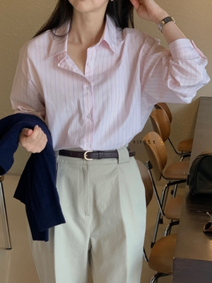 2025年春季新款韩国东大门直邮 hither简约翻领竖条纹衬衫