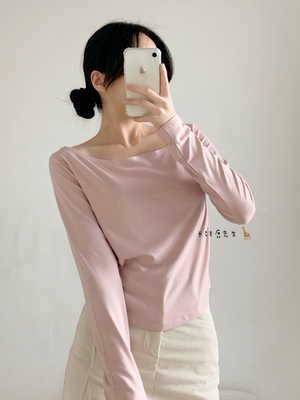 2025年春季新款韩国东大门直邮 woosung一字领气质棉质t恤