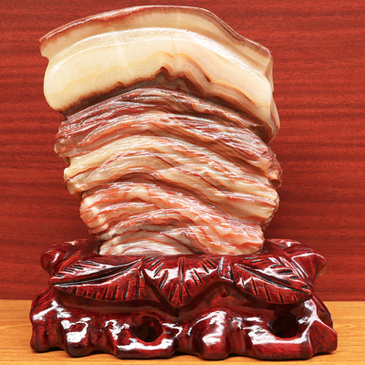 天然石材奇石摆件猪肉石桌面装饰雕刻石摆件17*20*7cm4084g