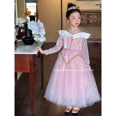 YFY女童爱洛公主连衣裙礼服长裙披风斗篷艾洛睡美人公主裙粉色