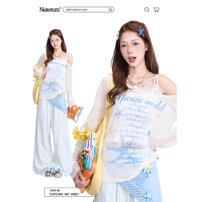 NERESUM辣妹微透假两件长袖罩衫