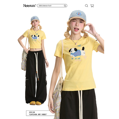 NERESUM甜酷小狗植绒短袖T恤