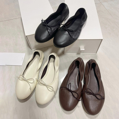 巨软~羊皮极简蝴蝶结芭蕾单鞋女
