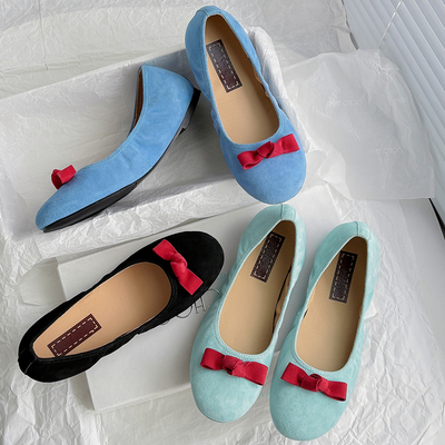 羊皮版蝴蝶结芭蕾单鞋女软底法式