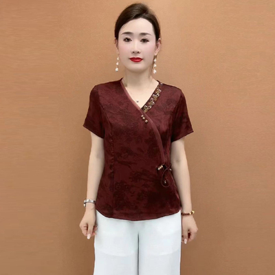 新中式妈妈旗袍衫夏季真丝衬衫