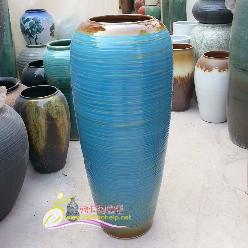 粗陶粗罐落地大花瓶样板房摆件酒店会所陶缸陶瓷景观干花花盆摆设