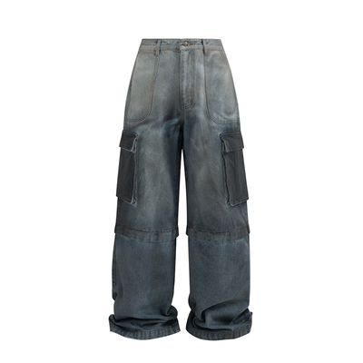 POH秘密脏染喷黑可拆卸牛仔裤