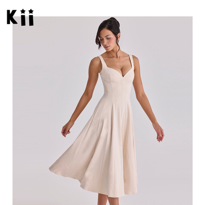 Kii美国代 House of cb 优雅象牙白色吊带收腰中长连衣裙Carlotta