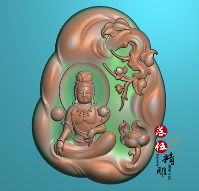 观世音 树 莲花 观音72103随型山水观音精雕图浮雕灰度图JDPBMP