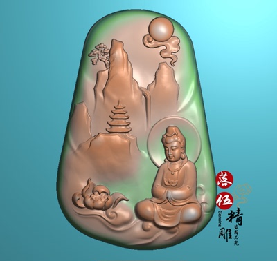 山水坐观音14907浮雕图 精雕图 灰度图 梅兰竹菊 盘坐观音 山水