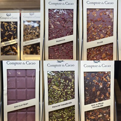 代购法国进口Comptoir du Cacao焦糖杏仁榛子黑巧克力/红宝石巧克