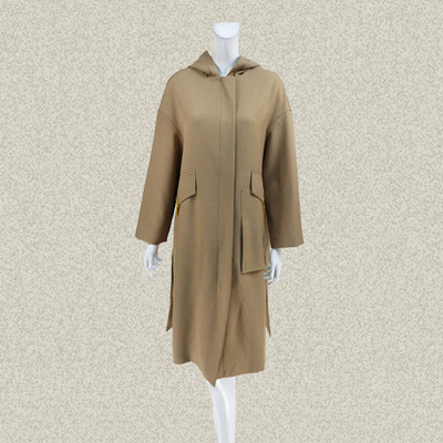 F佛 正品  连接帽拼色不对称落肩宽松女春秋风衣拉链长外套 00104