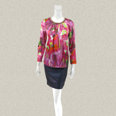 印花桑蚕丝弹力衬衫