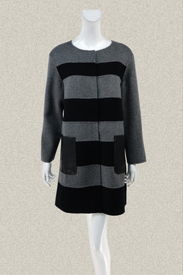 曼可正品雅致拼色全羊毛中长外套