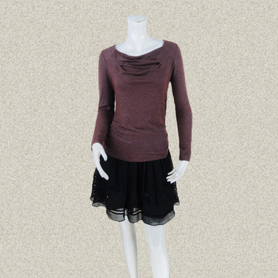 玛K曼可 正品 压褶小荡修身女春秋条纹针织衫打底衫 M14CA33280