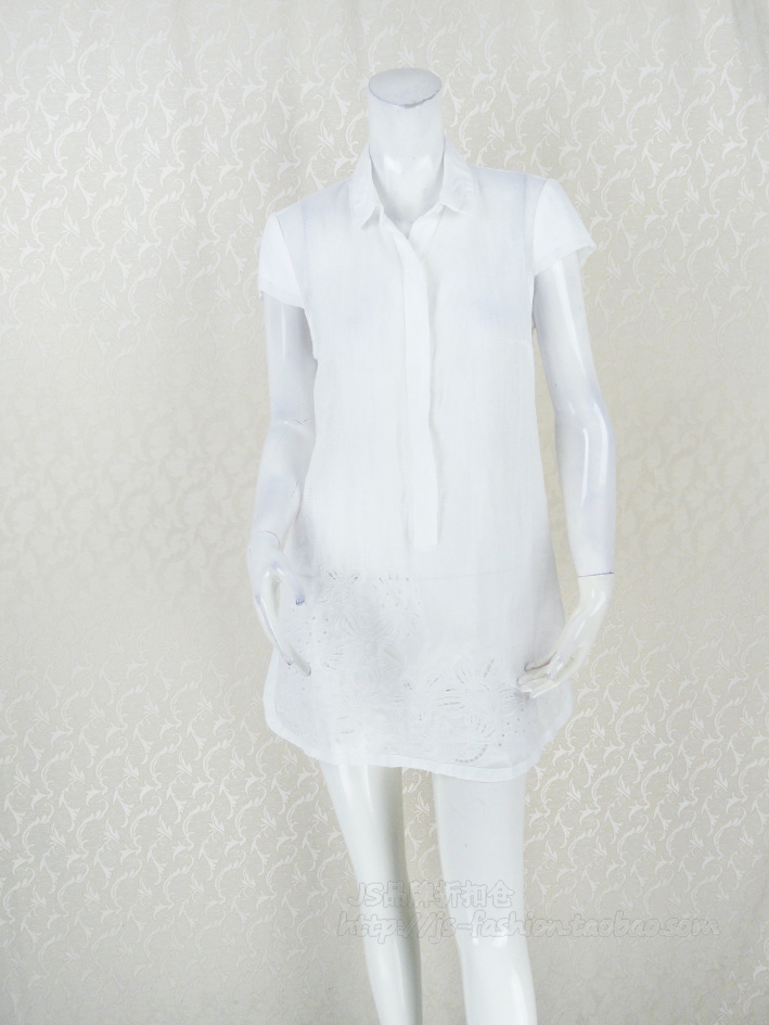 卡VON 正品 中长款全苎麻镂空绣花女夏百搭白衬衫 2C368WC/362WG_虎窝淘