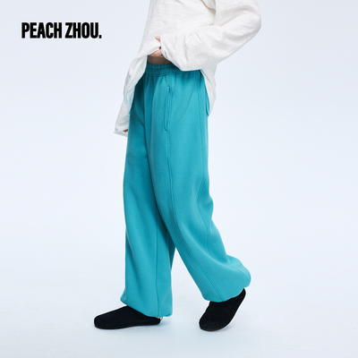 PEACHZHOU 秋冬定染色湖蓝色松紧腰卫裤女松紧腰休闲裤2026年秋季