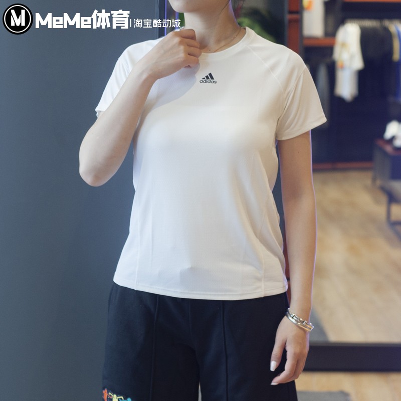 阿迪达斯女装2022夏款速干透气运动短袖跑步紧身圆领T恤衫 HI3968_虎窝淘