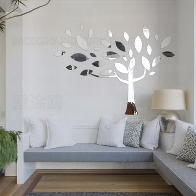 镜子ins立体树枝植物墙面装饰