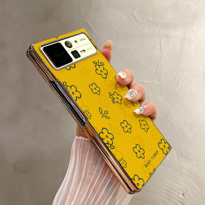 热瓜适用小米MIXFold4手机壳折叠屏保护套黄底蓝线条小花朵电镀金边新款气质mixfold3高档mixfold2全包防摔套