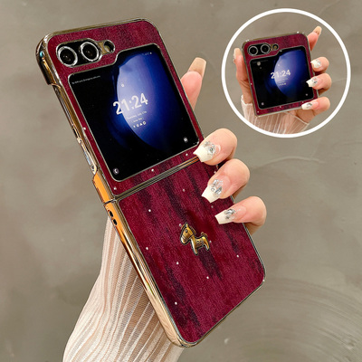 热瓜适用于三星GalaxyZFlip7/6/5/4/3手机壳折叠屏保护套新款高档气质电镀金边全包防摔套高级感精致小金马标