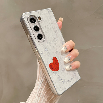 热瓜适用于三星GalaxyZFold7/6/5/4/3手机壳折叠屏保护套高档涂鸦白色墙漆爱心银色油边新款高级感全包防摔套