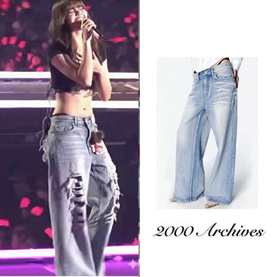 韩国小众品牌2000ARCHIVES lisa许允真金采源belle破洞牛仔裤