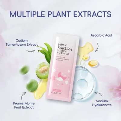 跨境樱花睡眠面膜保湿补水滋润免洗旅行装LAIKOU莱蔻3g*15袋