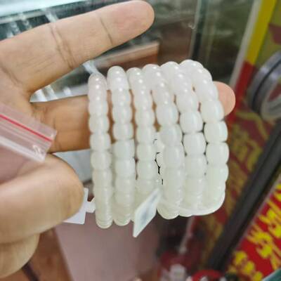 天然珠宝玉石新疆和田玉白玉原形老滚珠手链手串珠串女款手环限量