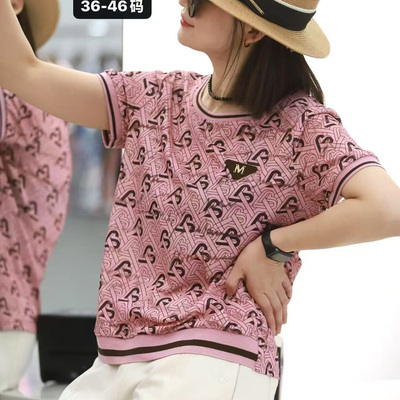 雅姿赏色珊瑚花2026年夏季新款女装上衣宽松显瘦百搭短袖t恤74020