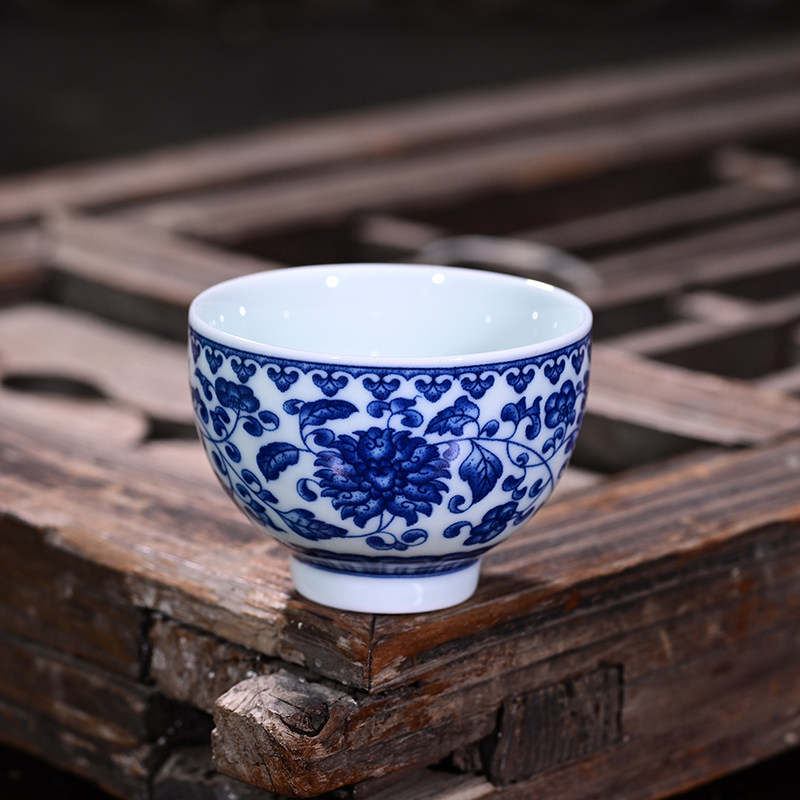 青花瓷茶杯陶瓷茶碗中号品茗杯功夫茶具主人杯景德镇釉下彩瓷复古