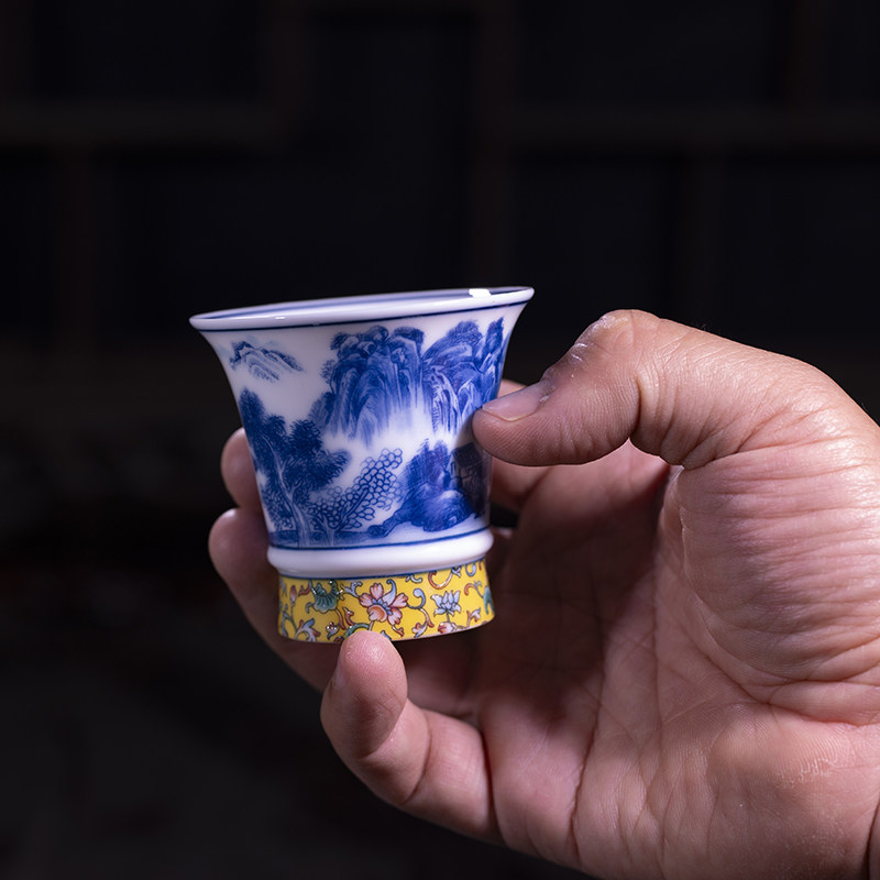 茶杯主人杯陶瓷青花瓷釉下彩仿古青花山水小容量品茗杯单杯景德镇
