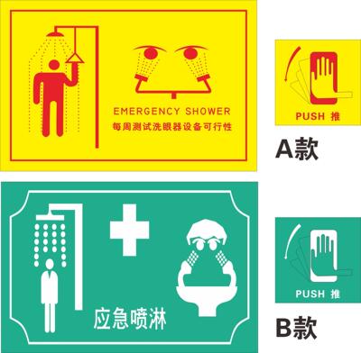 厂区洗眼应急冲淋push按压指示牌