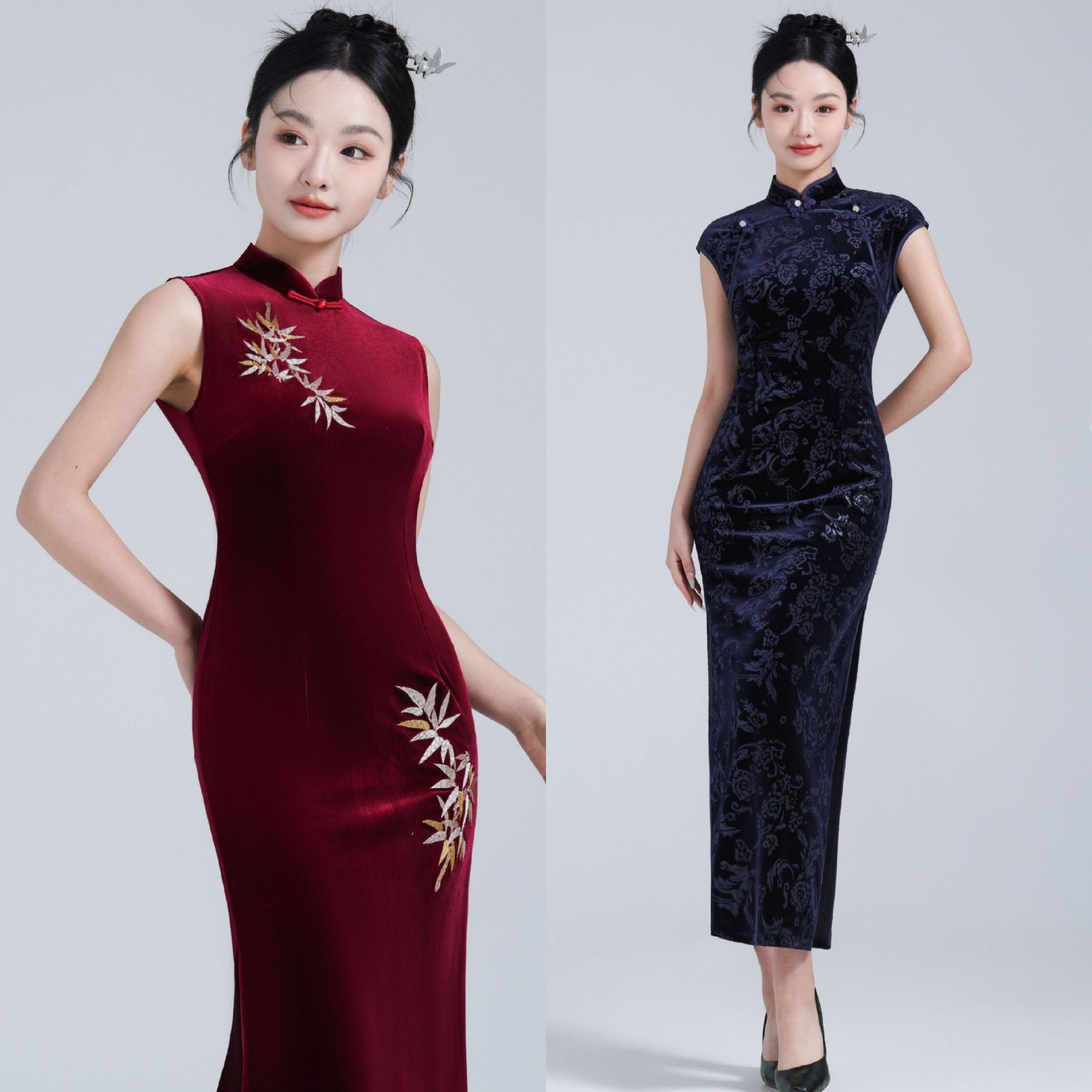 新款时尚2026妈妈日常可穿走秀丝绒旗袍裙显瘦宴会表演时尚旗袍