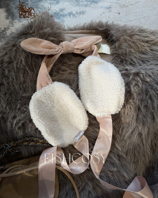 韩国新品！蝴蝶结绑带耳套 条绒拼接耳套耳罩