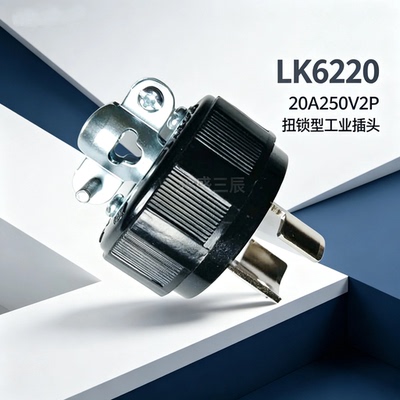 台湾LKEW隆光LK6220 20A250V2P电木引挂式防松插头5KW负载铜工业