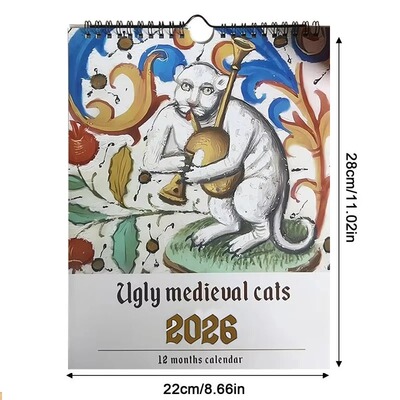 2026 Medieval Cat Calendar quirky medieval cat wall calendar