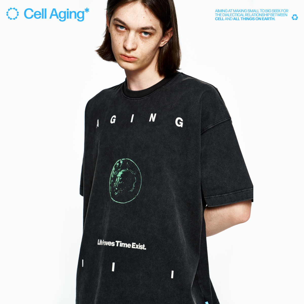 Cell Aging圆领宽松休闲异形印花T-shirt短袖_虎窝淘