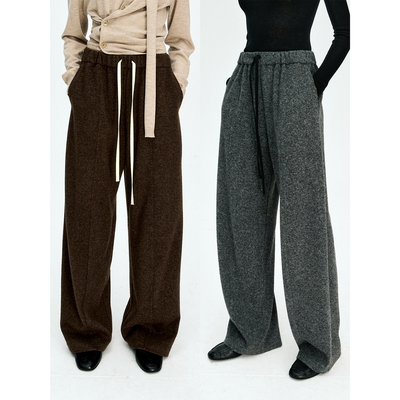 MRS Studios 羊毛针织复合加厚 松紧腰抽绳宽松阔腿长裤