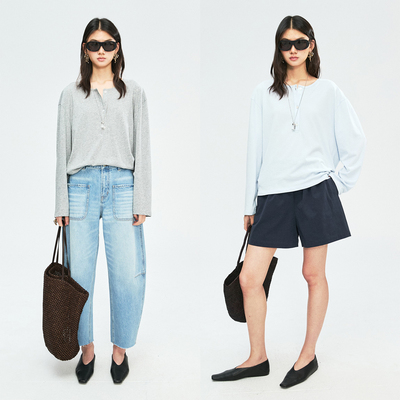 轻薄雪花棉亨利领长袖防晒T恤