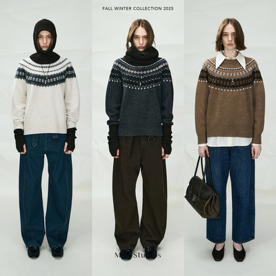 费尔岛羊毛彩点纱插肩袖针织毛衣