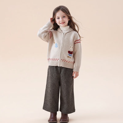 女童冬季韩系绣花毛衣开衫加厚