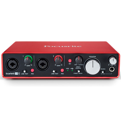 福克斯特Focusrite 2i4声卡二2代USB音频接口录音声卡包调K歌机架