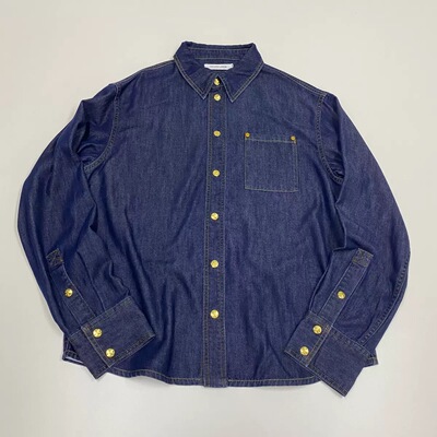 实体现货 Galliano Landor 老钱松弛兰花金扣真丝牛仔衬衫夹克