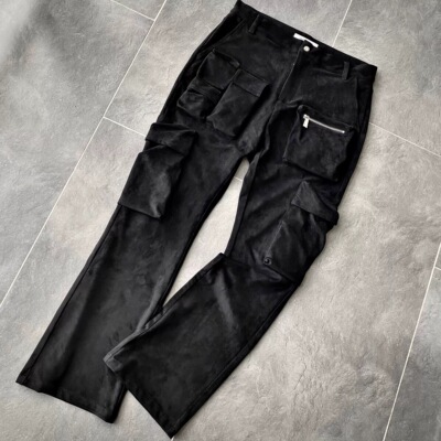 实体现货 Galliano Landor 黑色麂皮绒多口袋机能微喇工装长裤